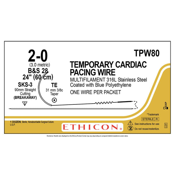 Ethicon Temporary Pacing Wire Stainless Steel Nonabsorbable Sutures TP ...
