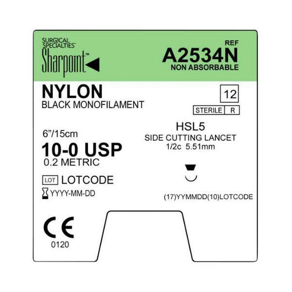 Surgical Specialties Side Cutting Lancet Black Nylon Mono Sutures A253 ...